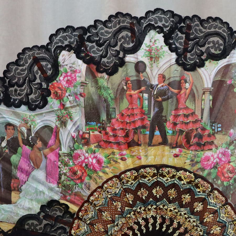 Large Spanish Fan | Depicting Festive Flamenco Scene