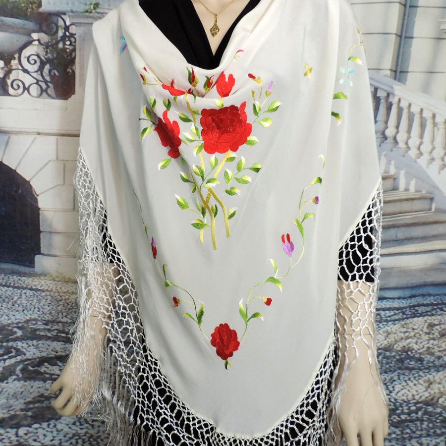 Silk Embroidered Triangular Shawl | Authentic Spanish Shawl